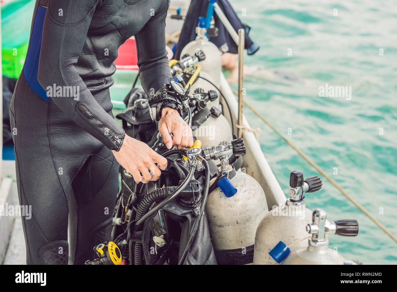 Diver preparing to dive into the sea Stock Photo - Alamy