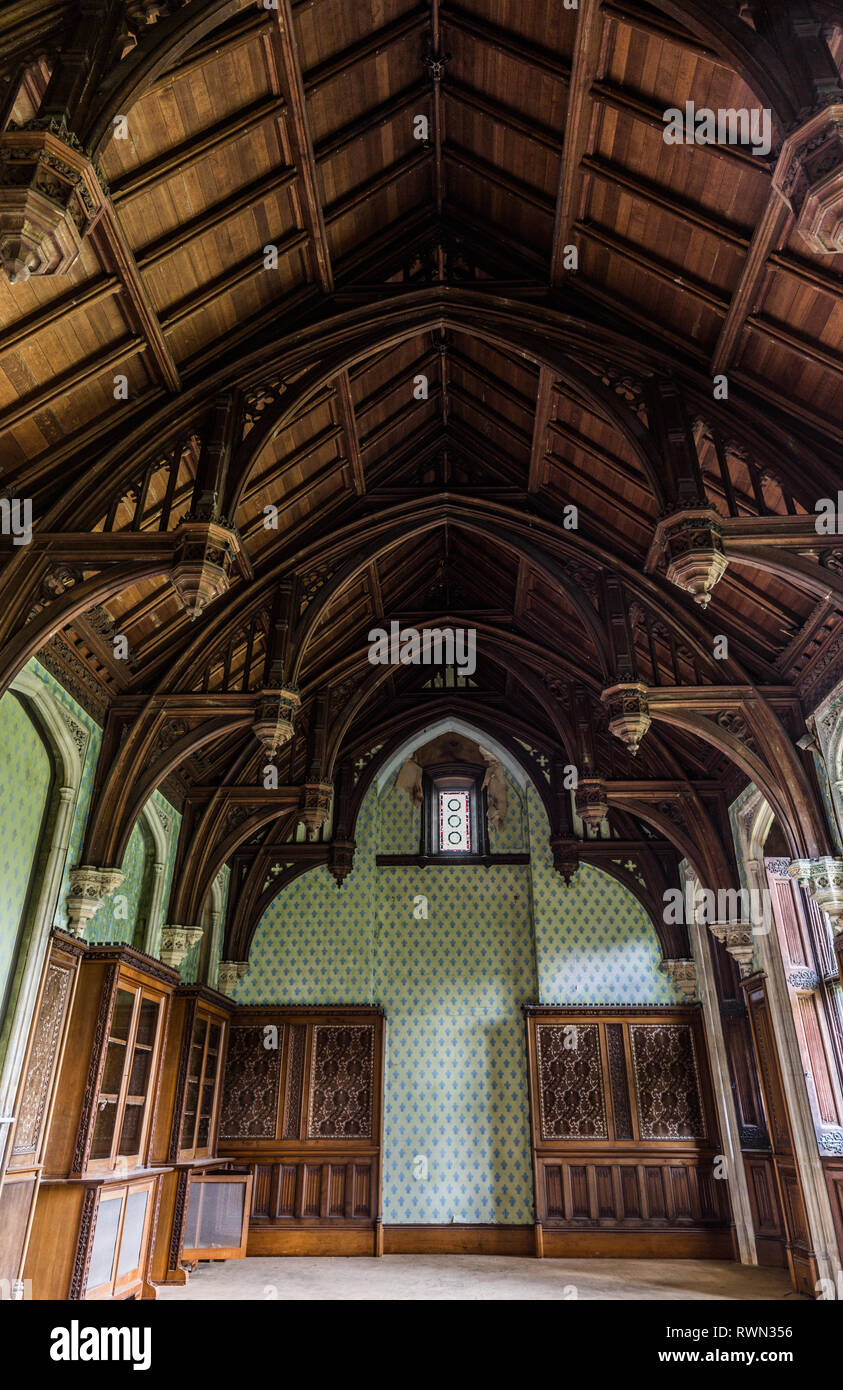 Wooden Gothic Revival library at Great Tew Manor Stock Photo - Alamy