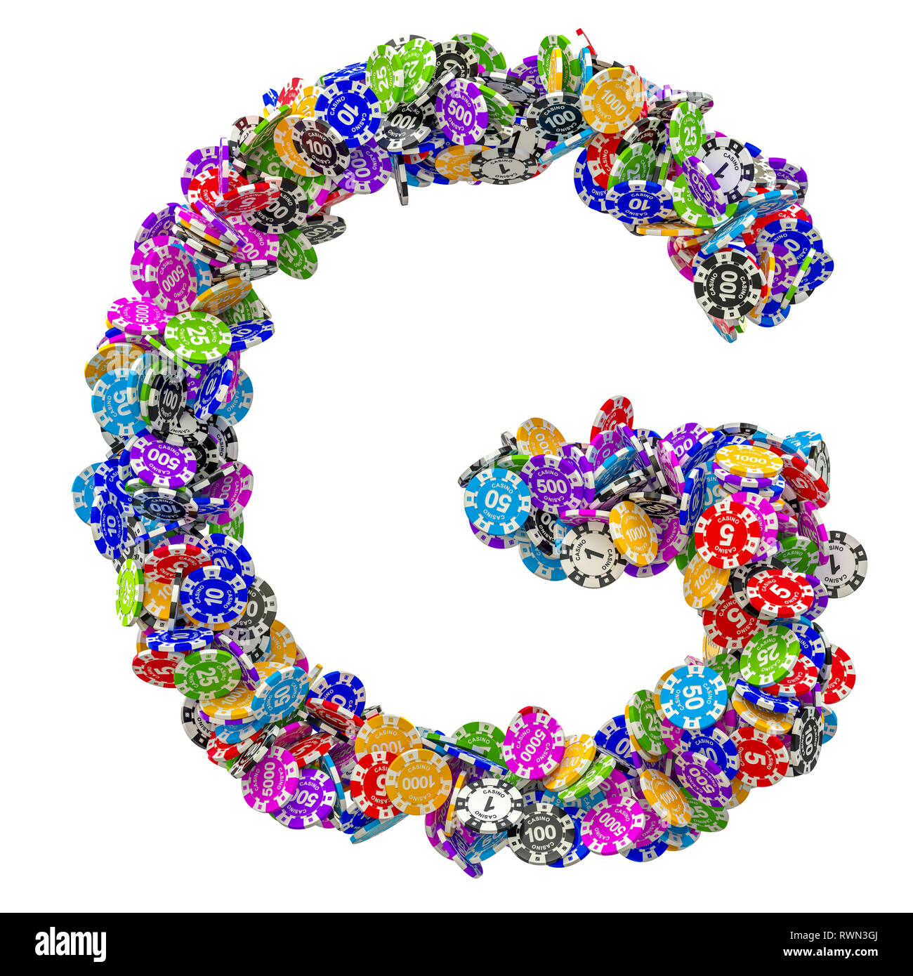 Alphabet letter G from gambling chips. 3D rendering isolated on white ...