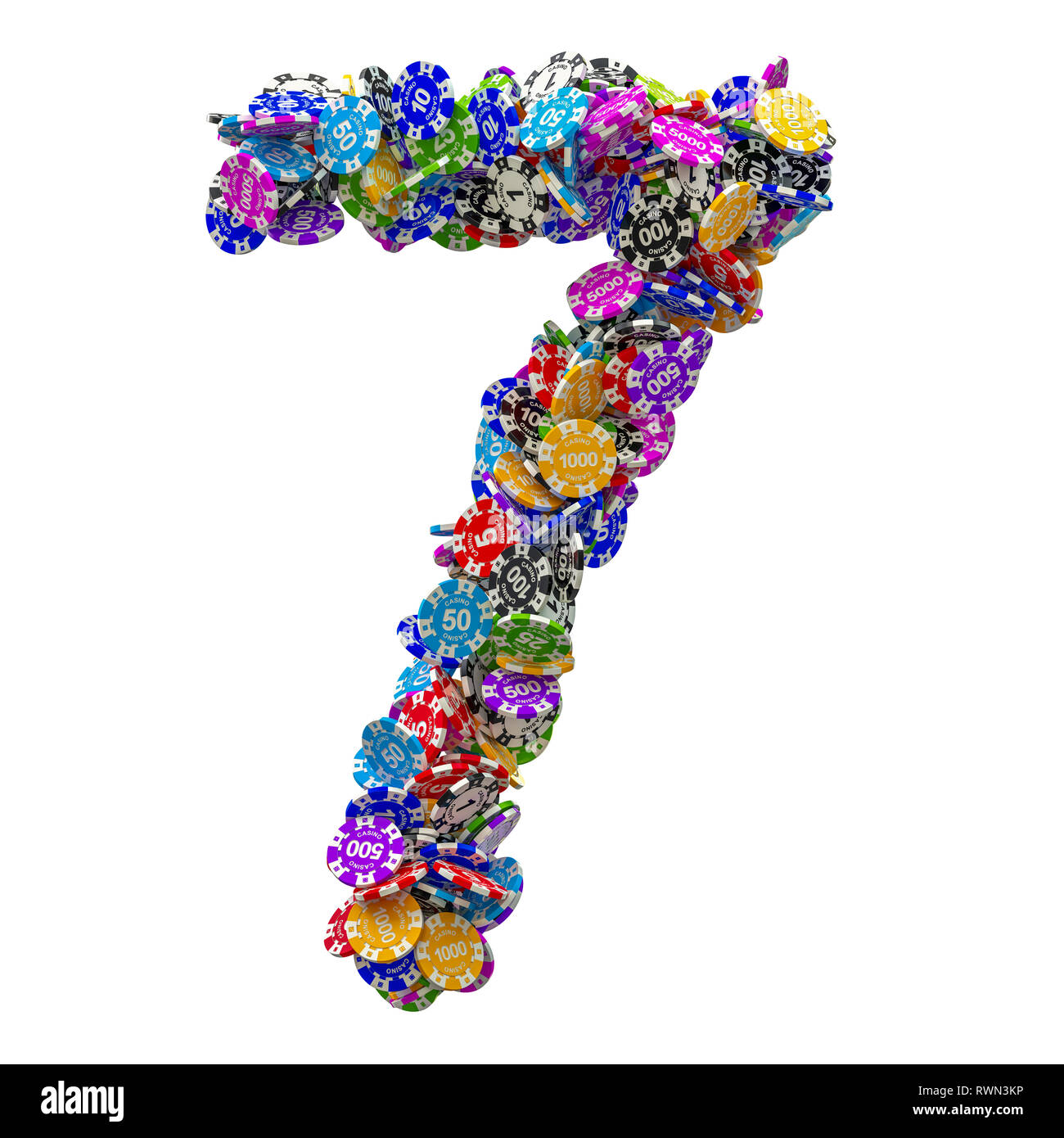Number 7 from gambling chips. 3D rendering isolated on white background ...