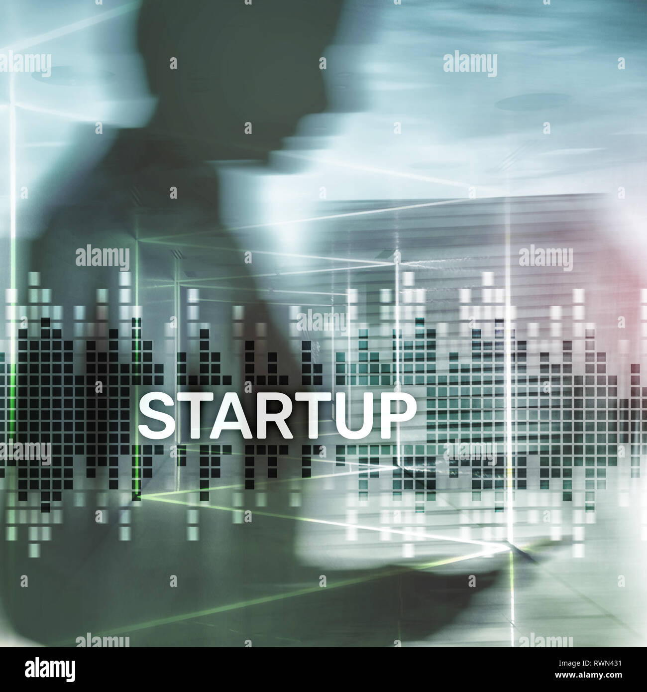 Startup concept with double exposure diagrams blurred background Stock ...