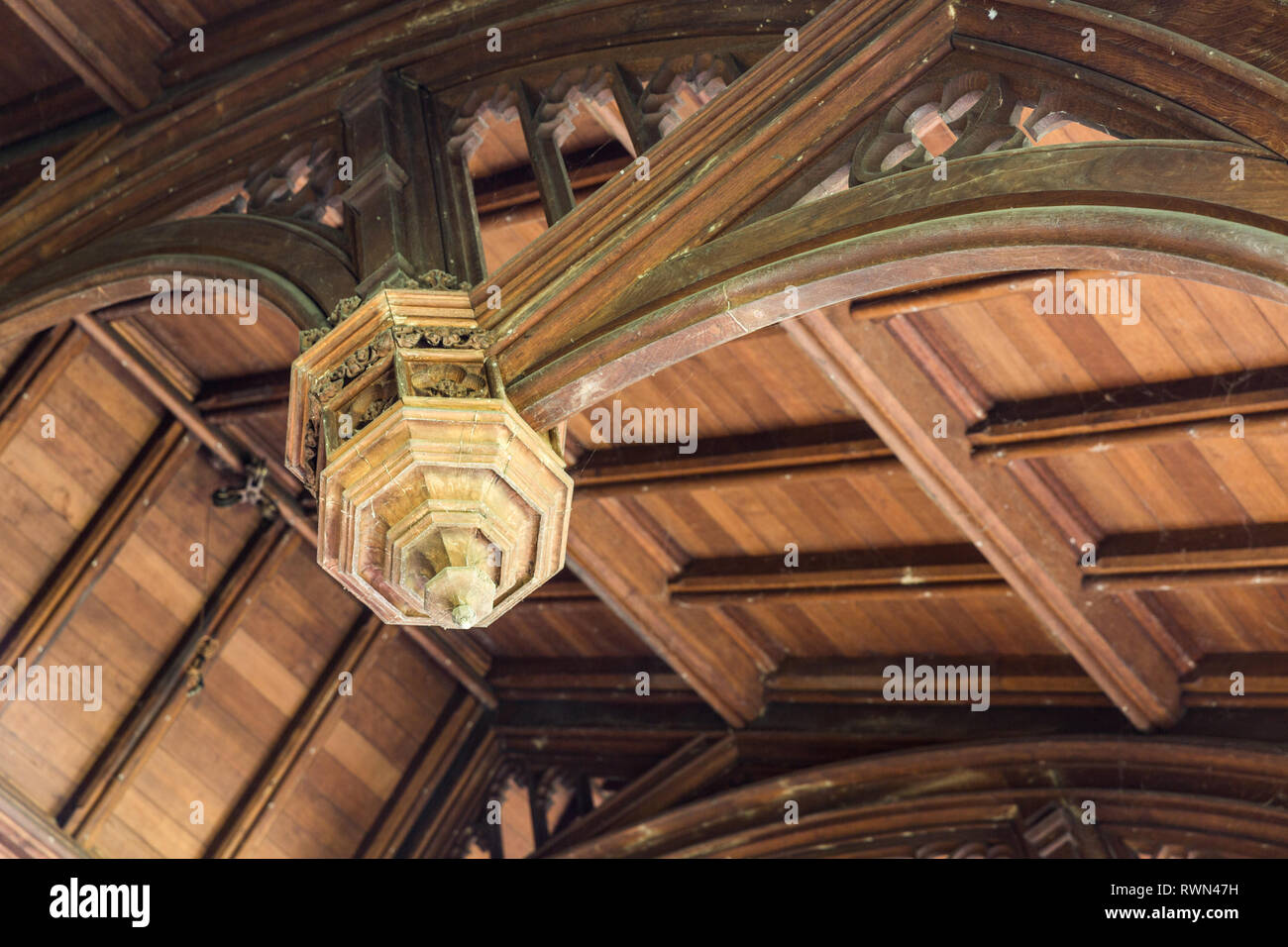 Wooden Gothic Revival library at Great Tew Manor Stock Photo - Alamy