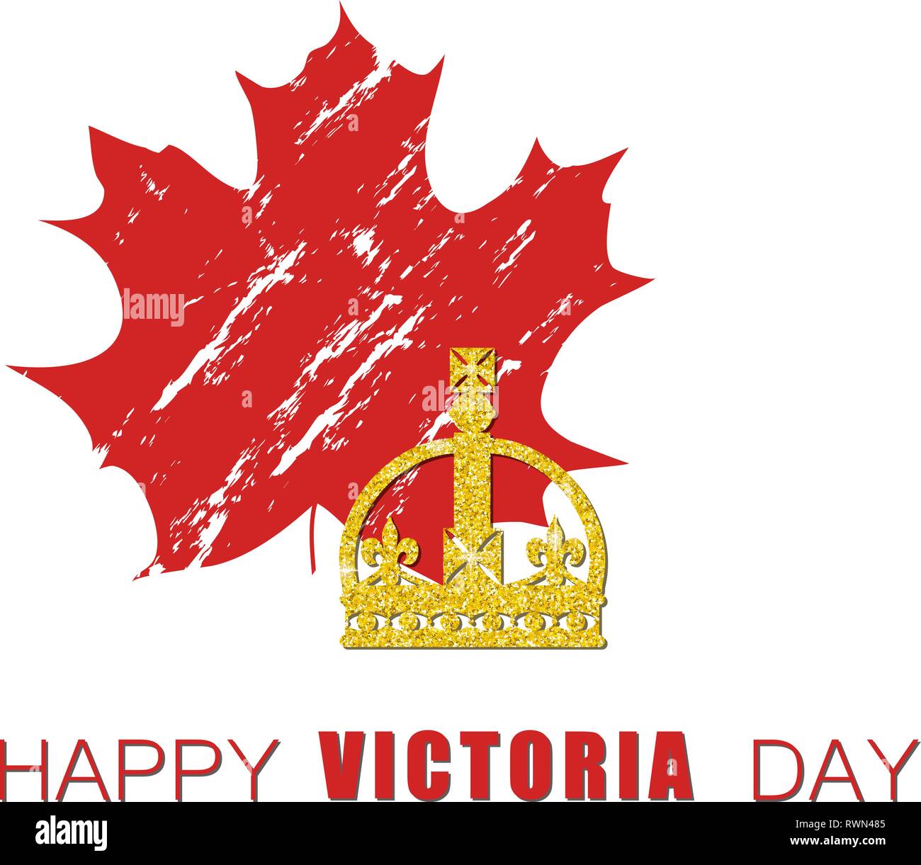 Happy Victoria Day card with maple leaf and crown. Victoria day ...