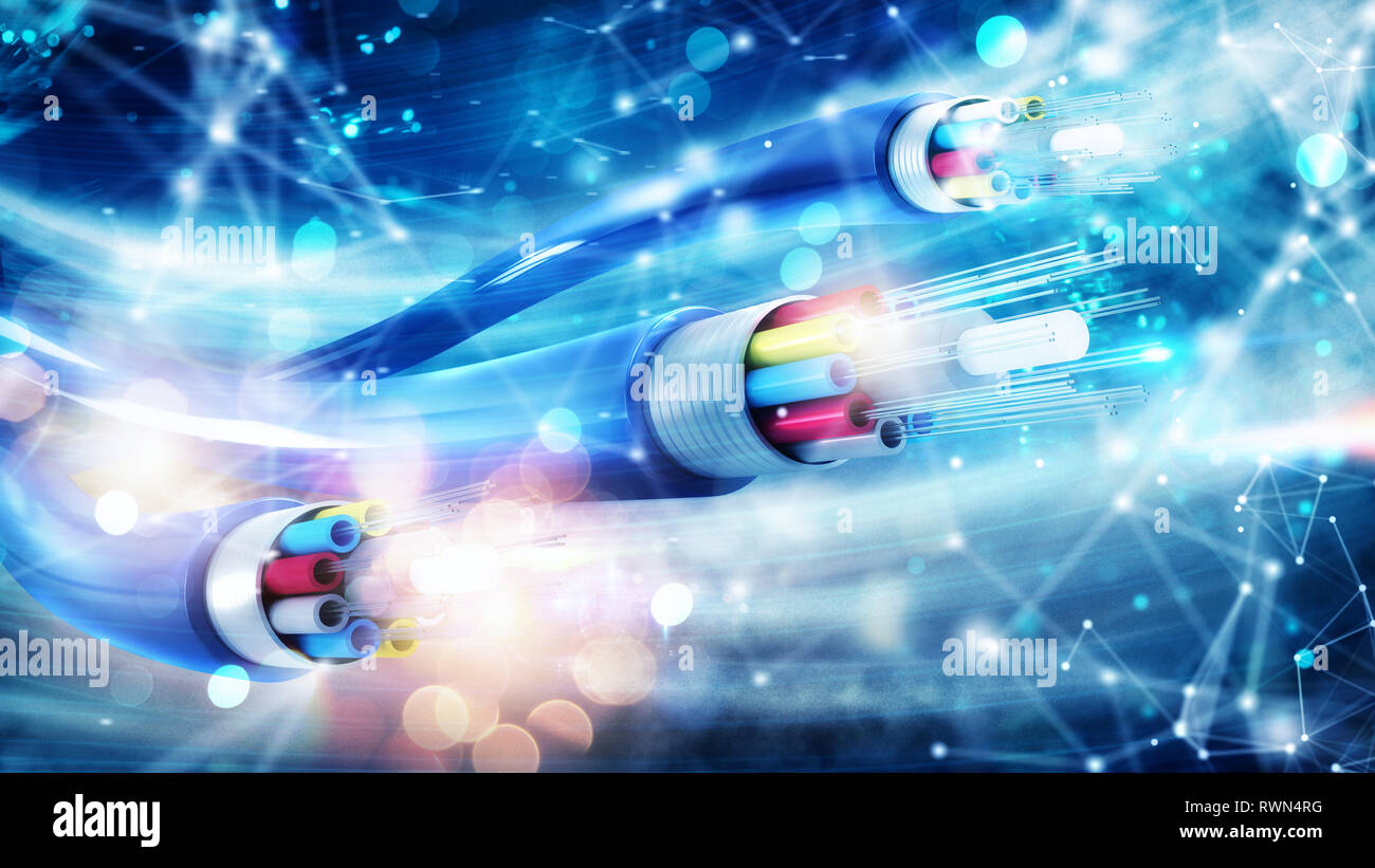 Internet connection with optical fiber. Concept of fast internet Stock ...