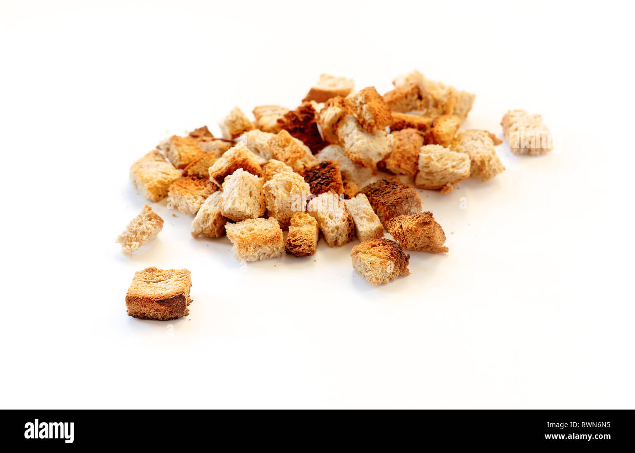 Croutons isolated white background. Home-made bread croutons Stock ...