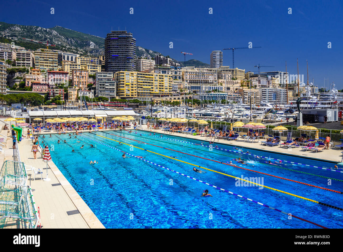 Open air swimming pool in city center of La Condamine, Monte-Carlo ...