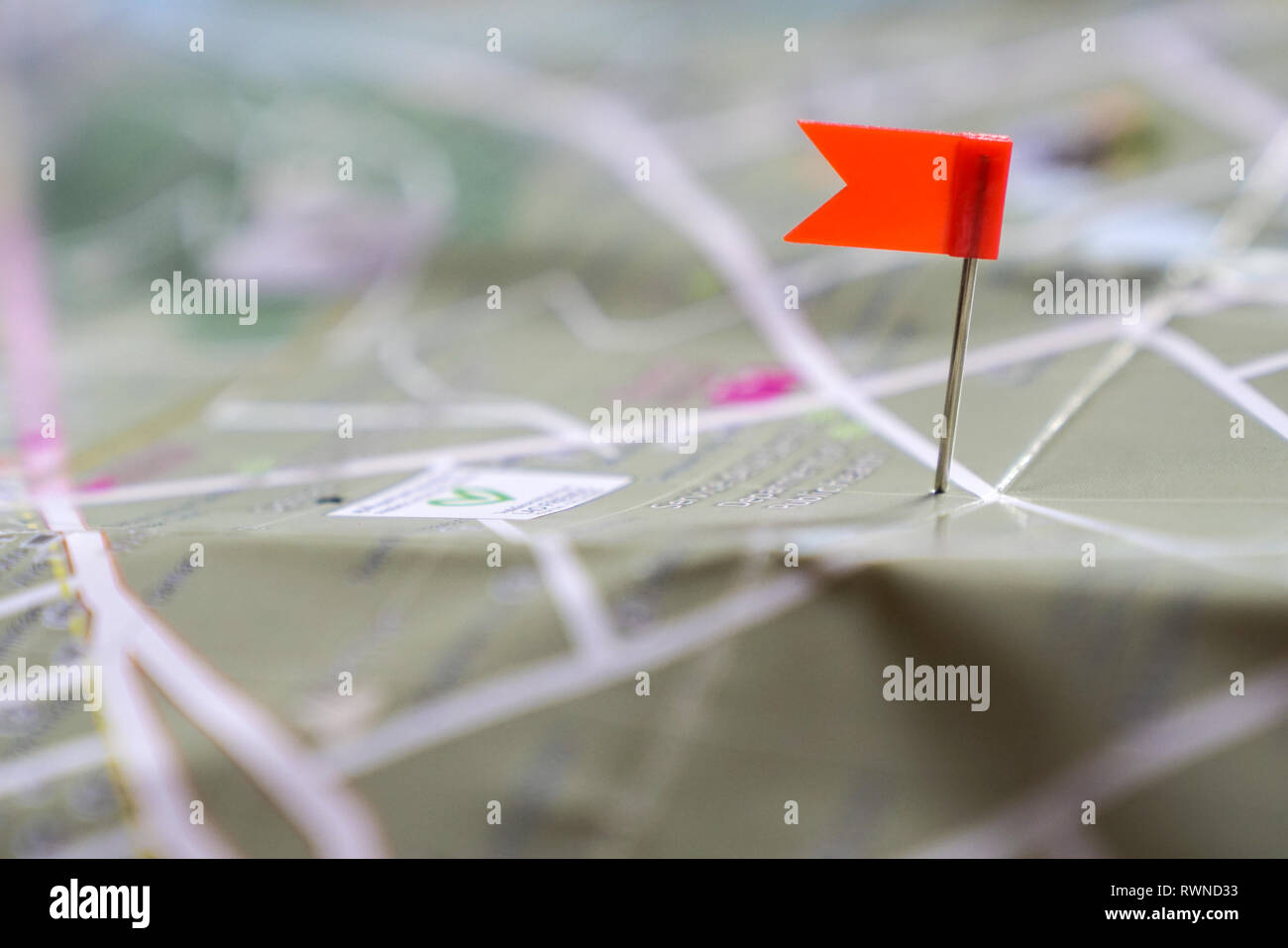Travel concept: a red flag pin on a landmark of a map Stock Photo - Alamy