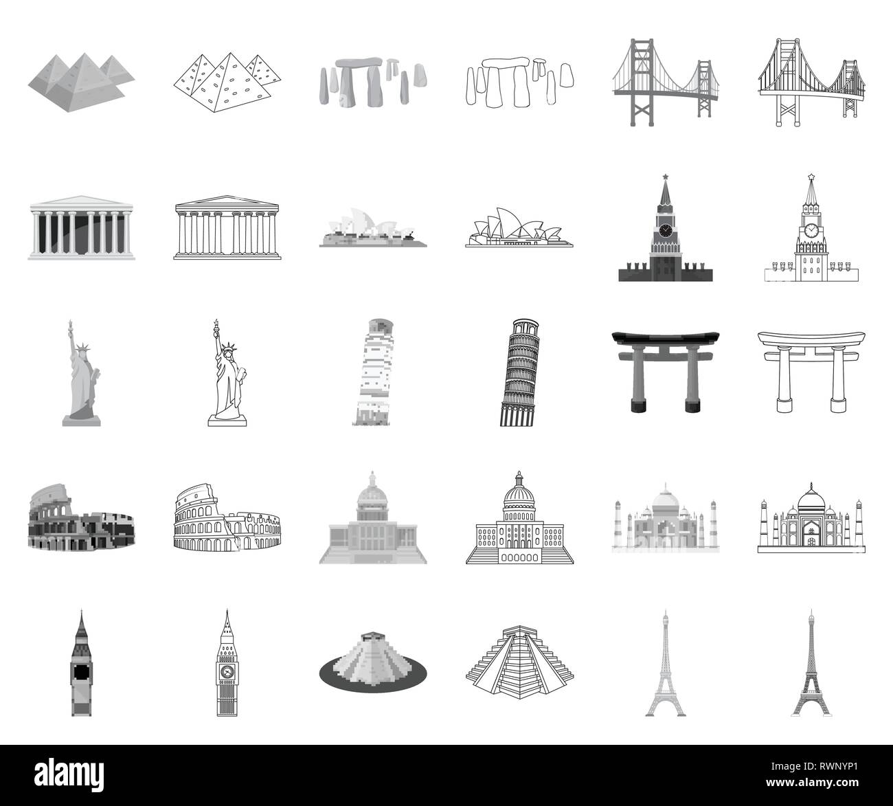 Sights of different countries cartoon icons in set collection for ...