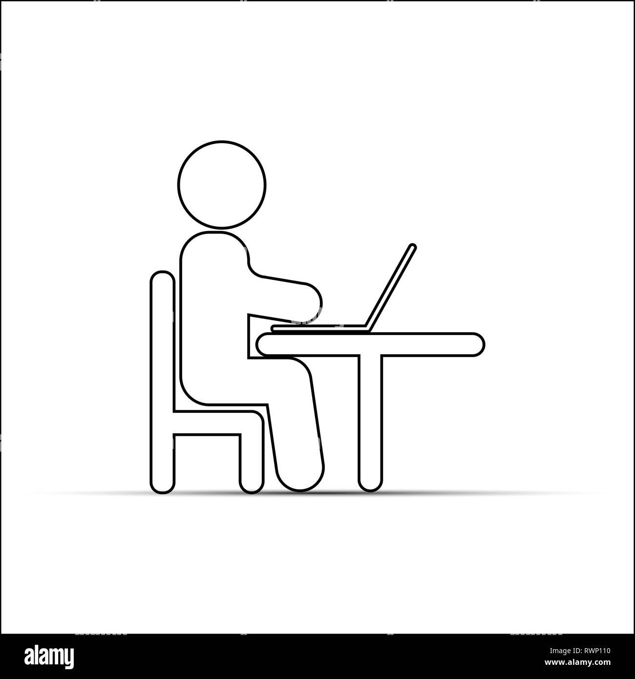 man with a laptop at the table.Outline drawing Stock Vector Image & Art ...