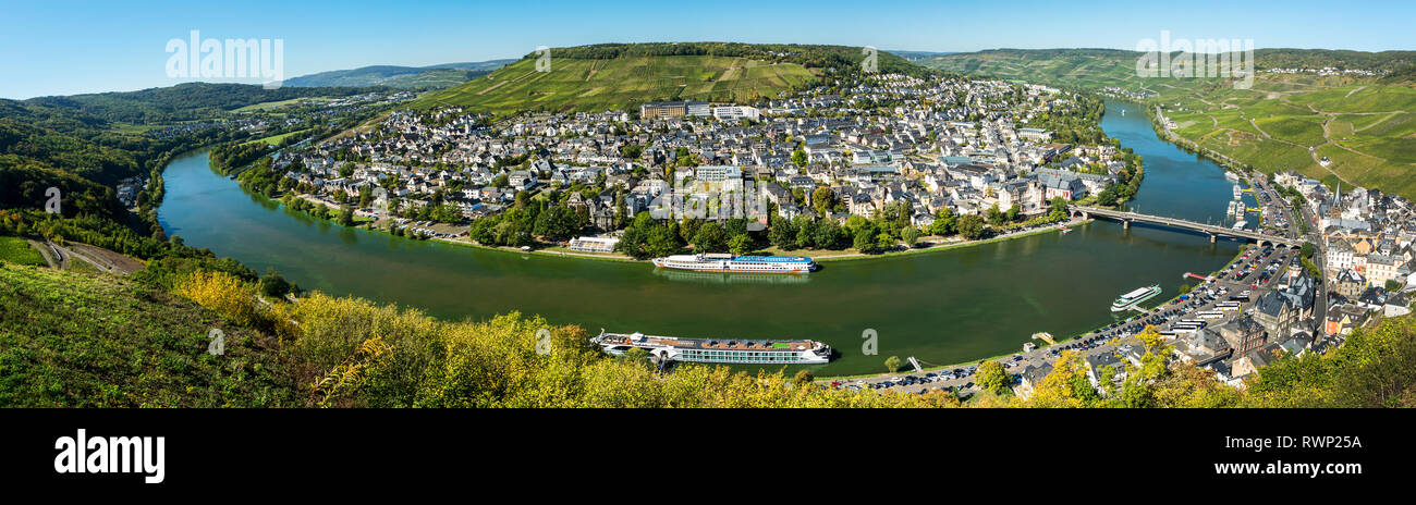 Panorama view of riverside village along the curve of the river with ...