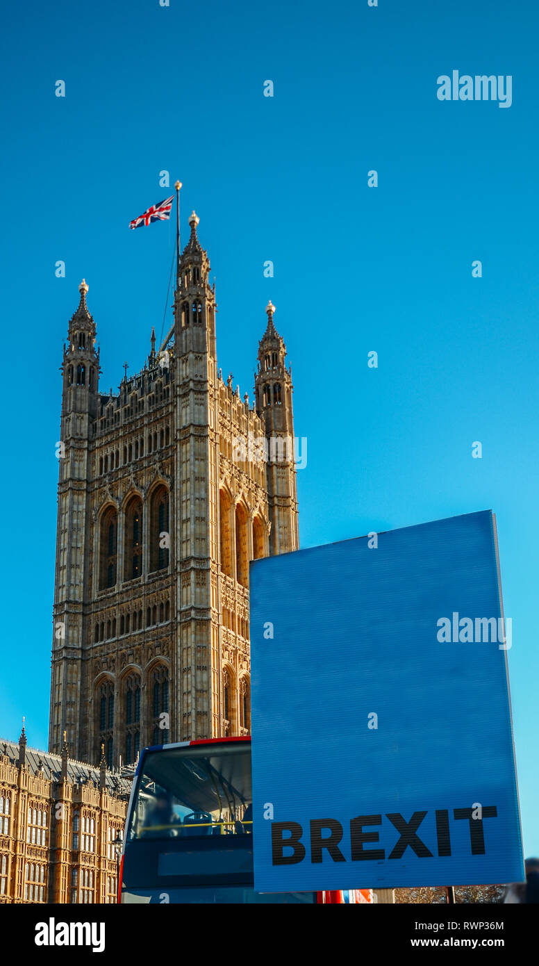 Placard with word Brexit written outside, Westminster, London UK Stock ...