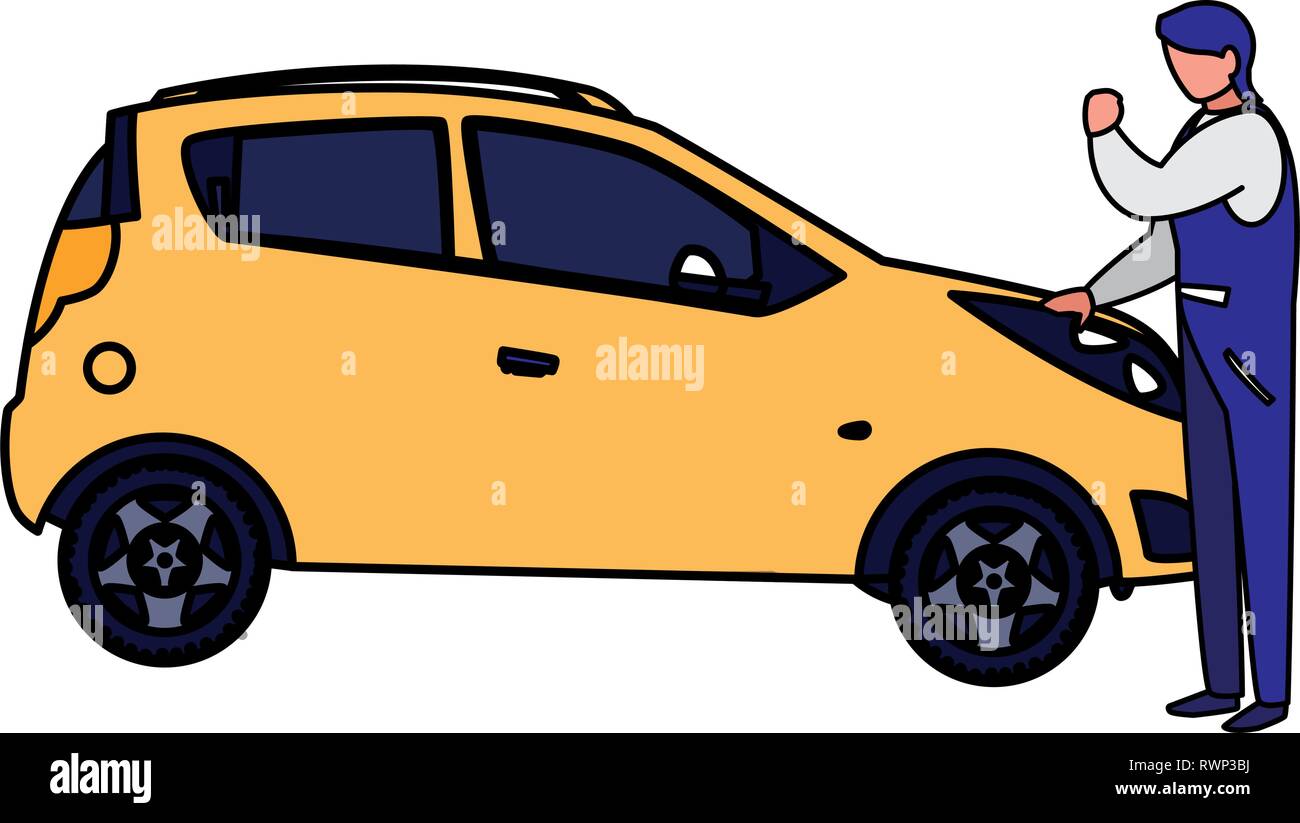 mechanic worker with car vehicle vector illustration design Stock ...