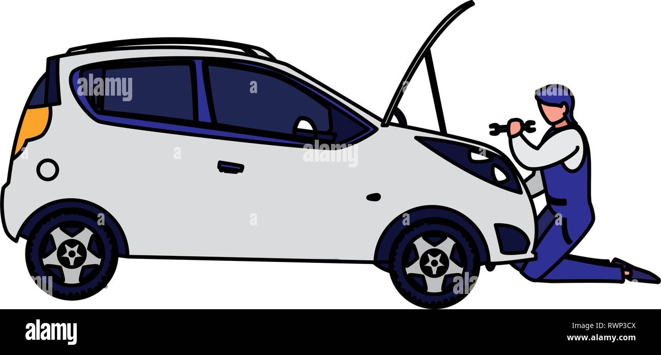 mechanic worker with car vehicle vector illustration design Stock ...