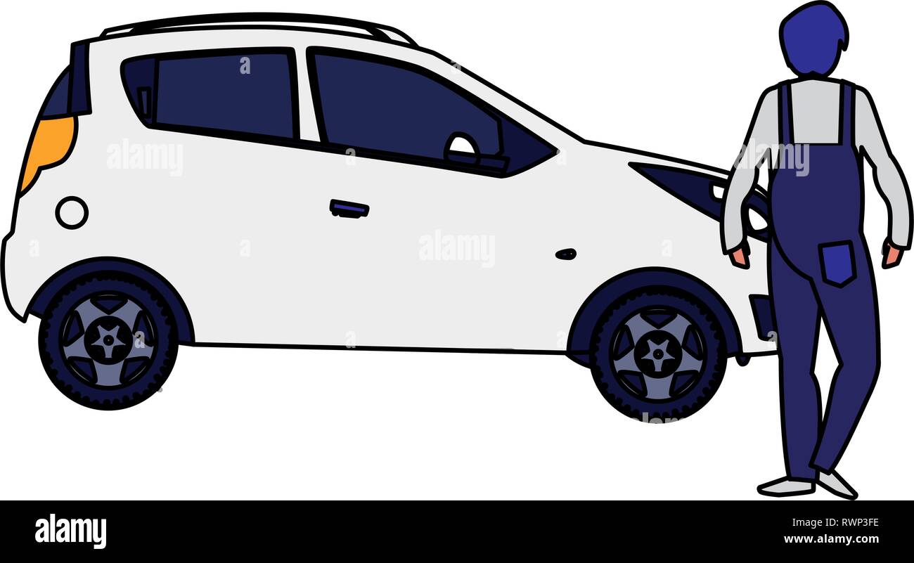 mechanic worker with car vehicle vector illustration design Stock ...