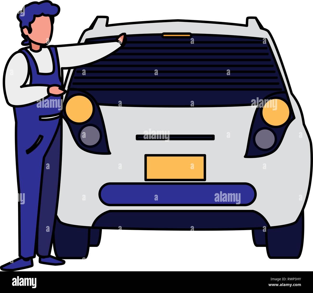 mechanic worker with car vehicle vector illustration design Stock ...
