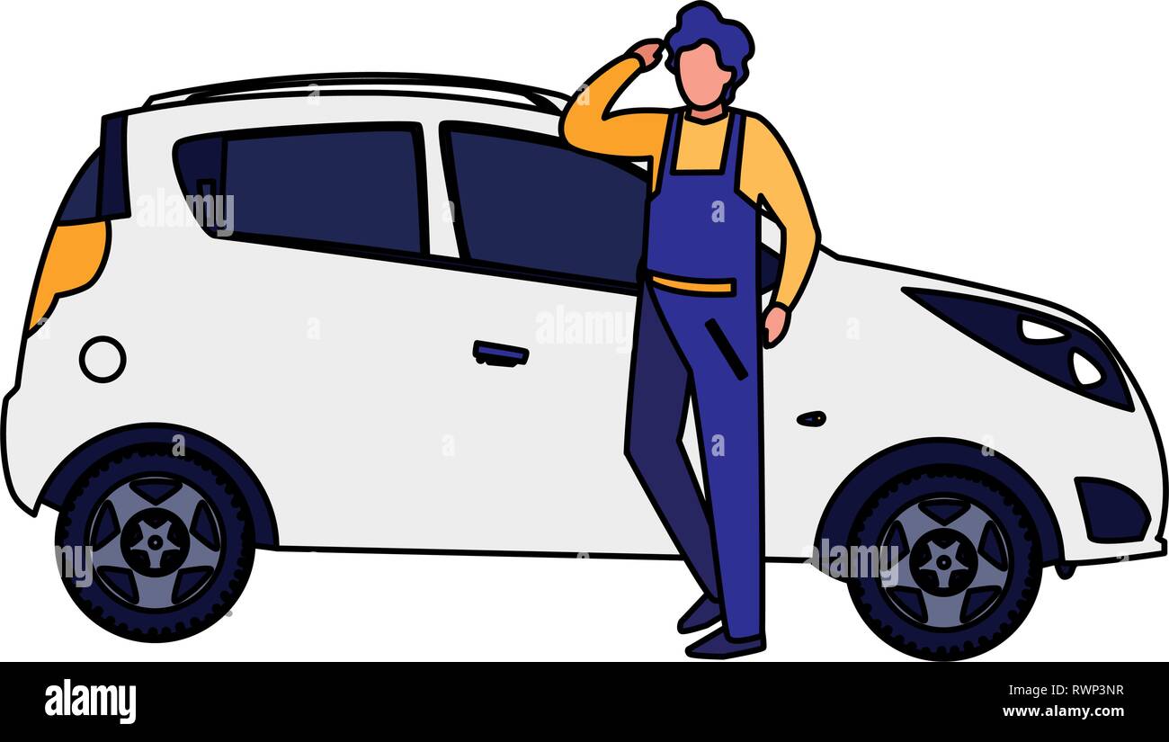 mechanic worker with car vehicle vector illustration design Stock ...