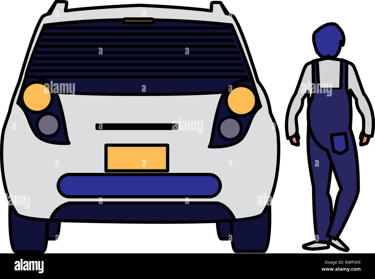 mechanic worker with car vehicle vector illustration design Stock ...