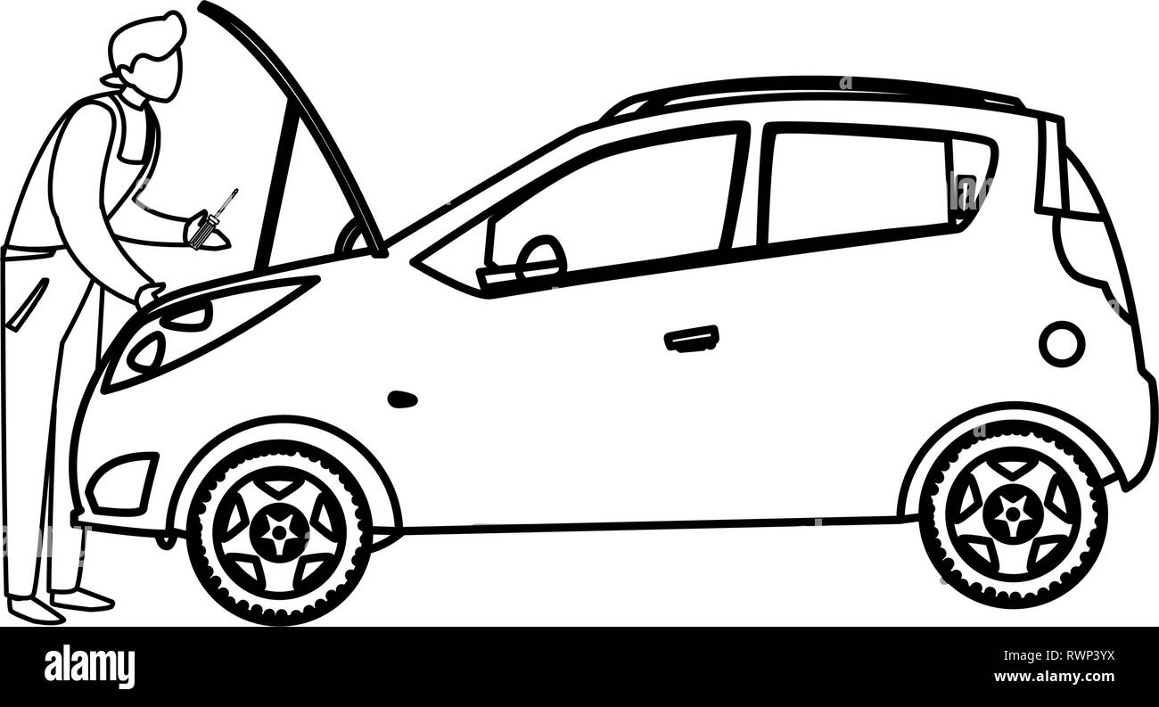 mechanic worker with car vehicle vector illustration design Stock ...