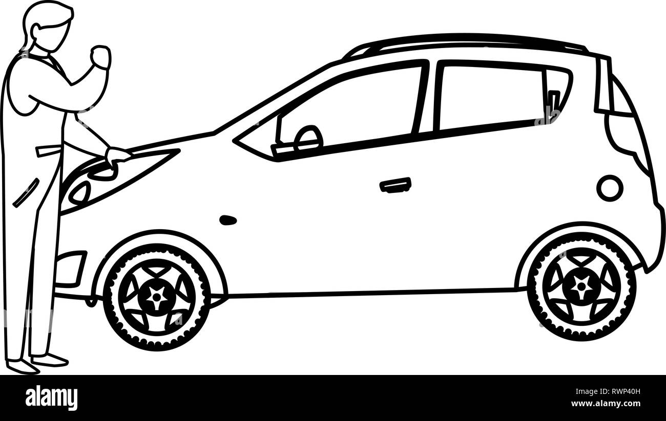 mechanic worker with car vehicle vector illustration design Stock ...