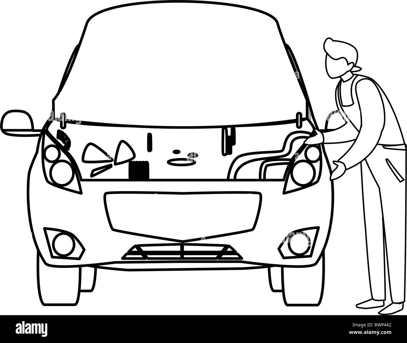 mechanic worker with car vehicle vector illustration design Stock ...