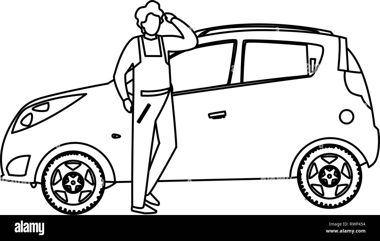 Cartoon car auto repair garage Black and White Stock Photos & Images ...