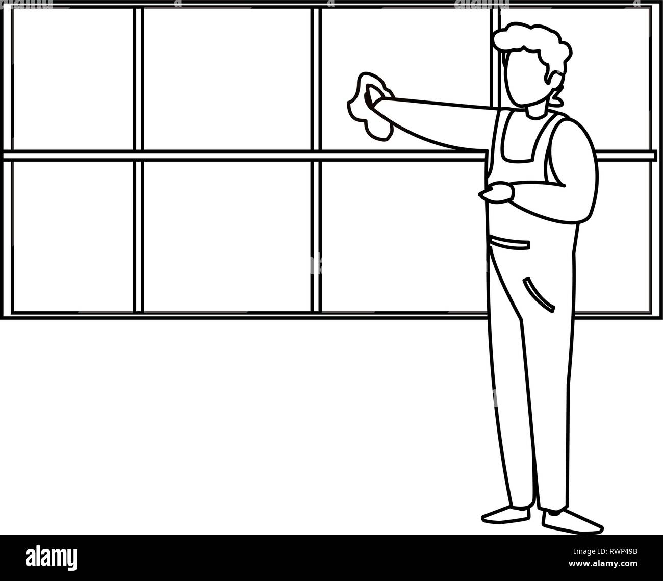 Worker fixing window Stock Vector Images - Alamy