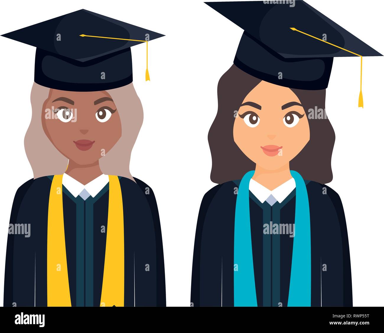 young students graduated girls diversity characters vector illustration ...