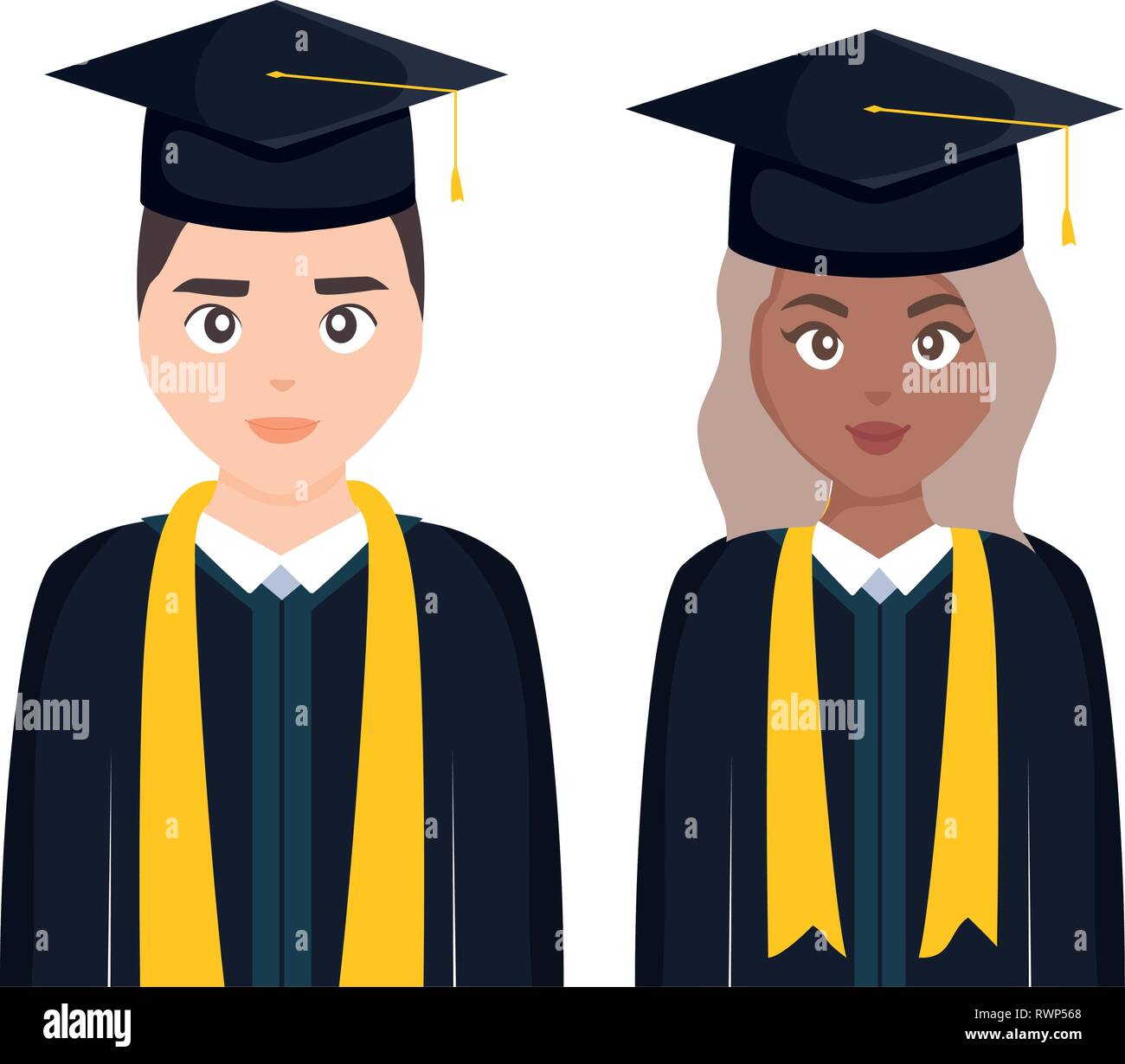 young students graduated diversity couple vector illustration design ...