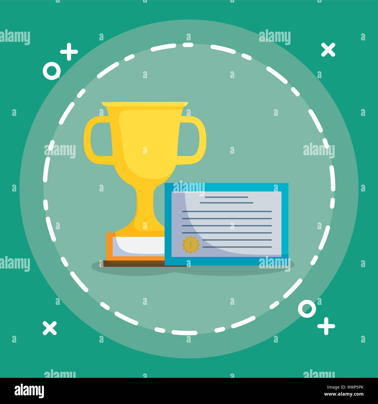 graduation certificate with trophy cup vector illustration design Stock ...