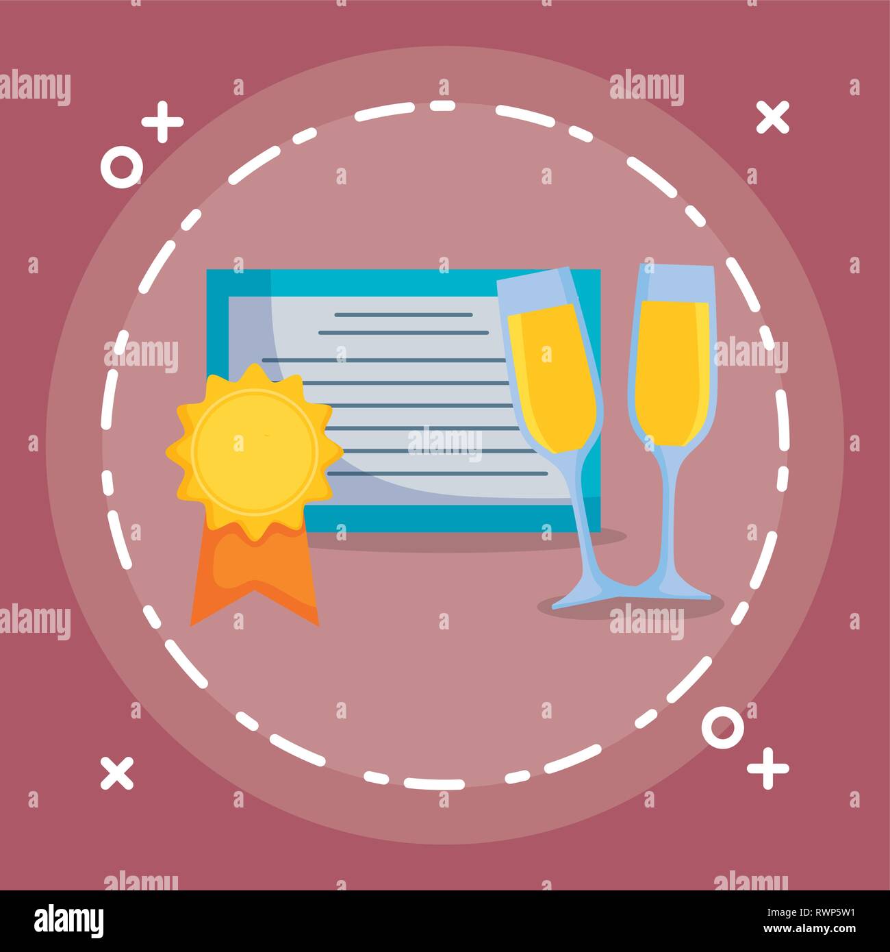 graduation certificate with champagne cup vector illustration design ...