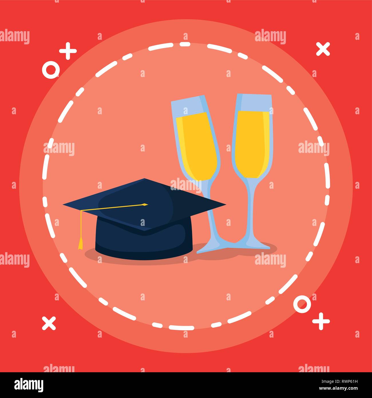 hat graduation with champagne cups vector illustration design Stock ...