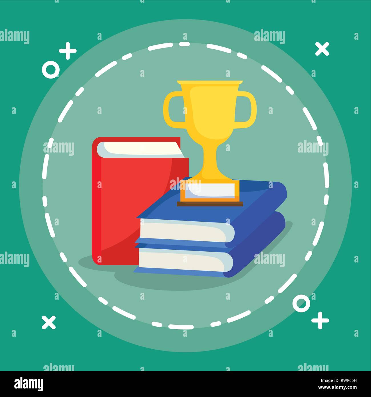 text books with trophy cup vector illustration design Stock Vector ...