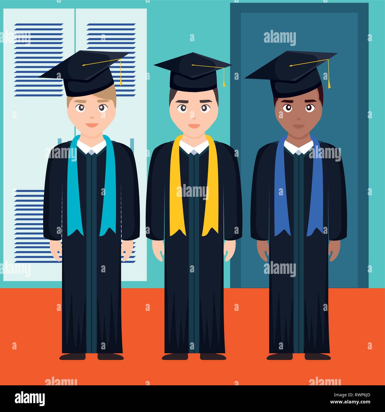 young students graduated diversity characters vector illustration ...