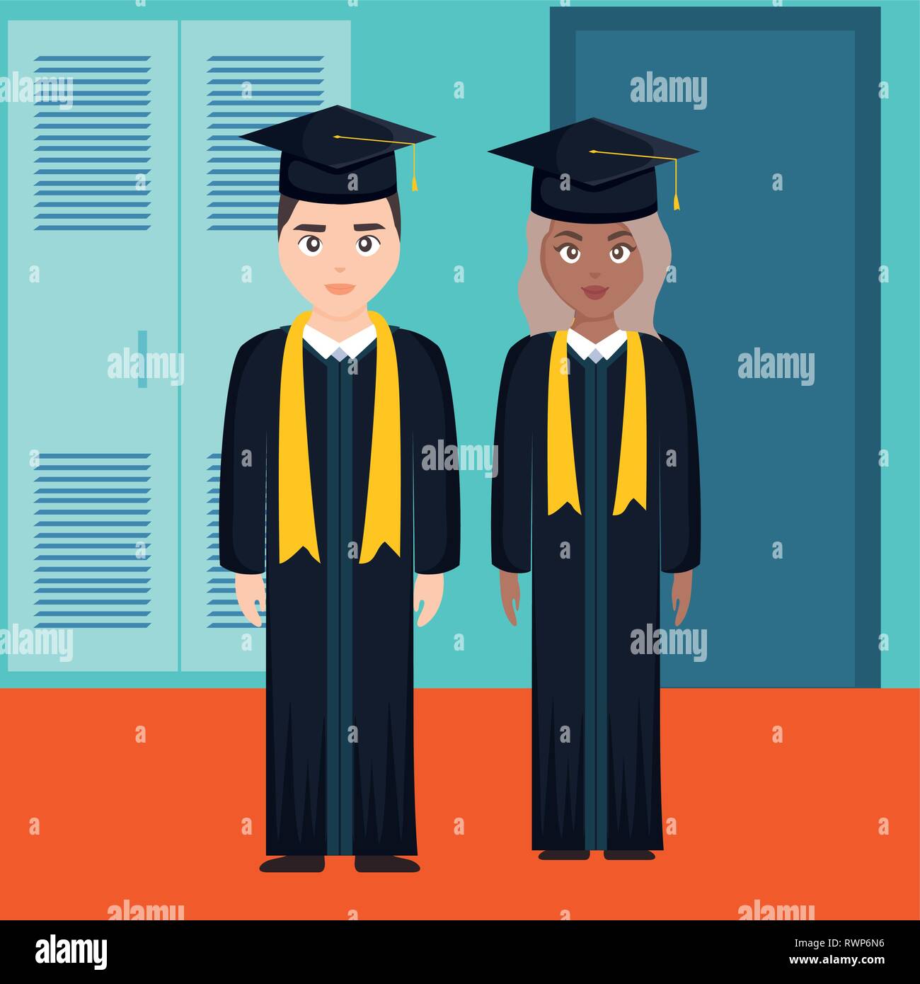 young students graduated diversity couple vector illustration design ...