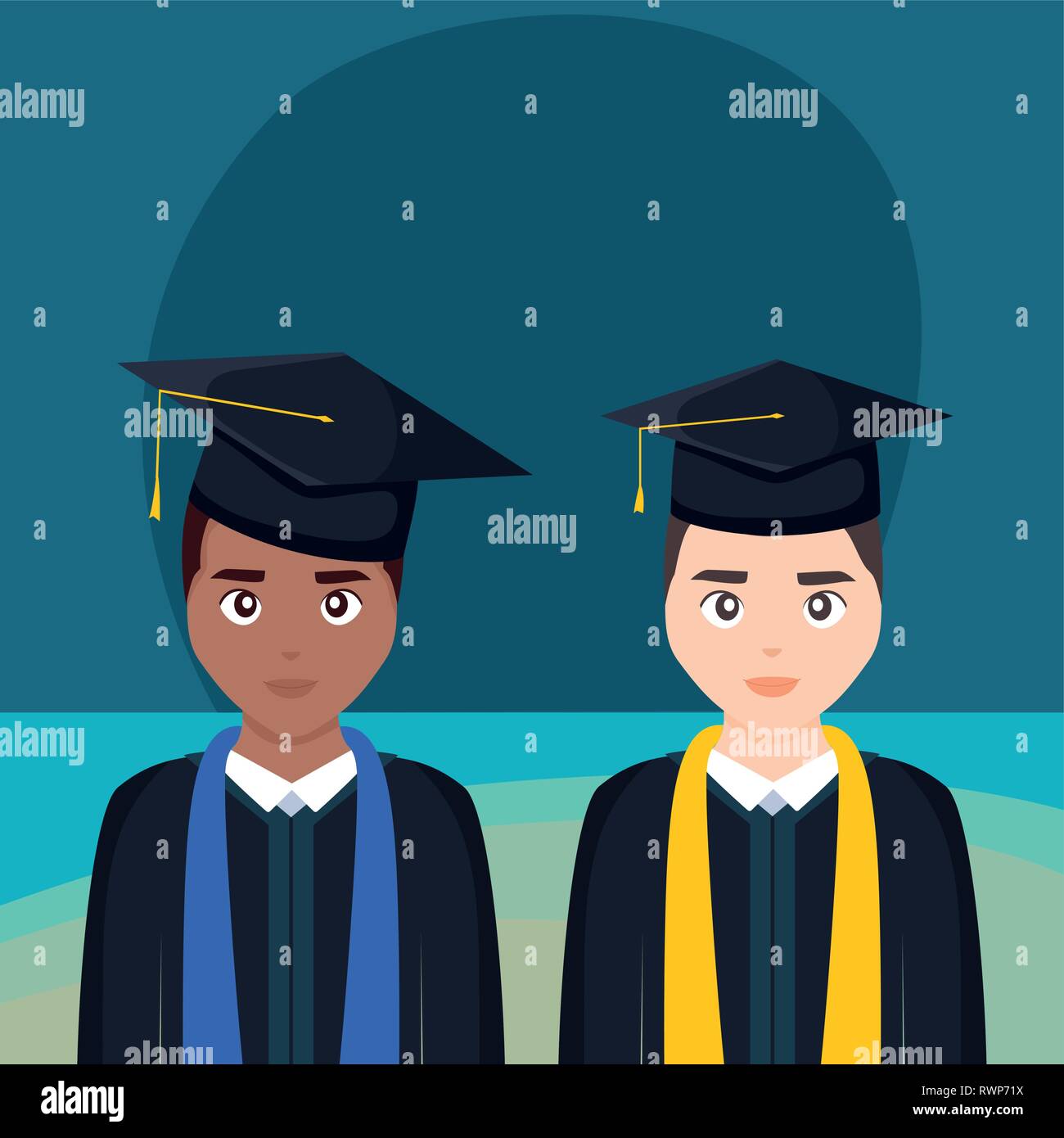 young students graduated diversity characters vector illustration ...