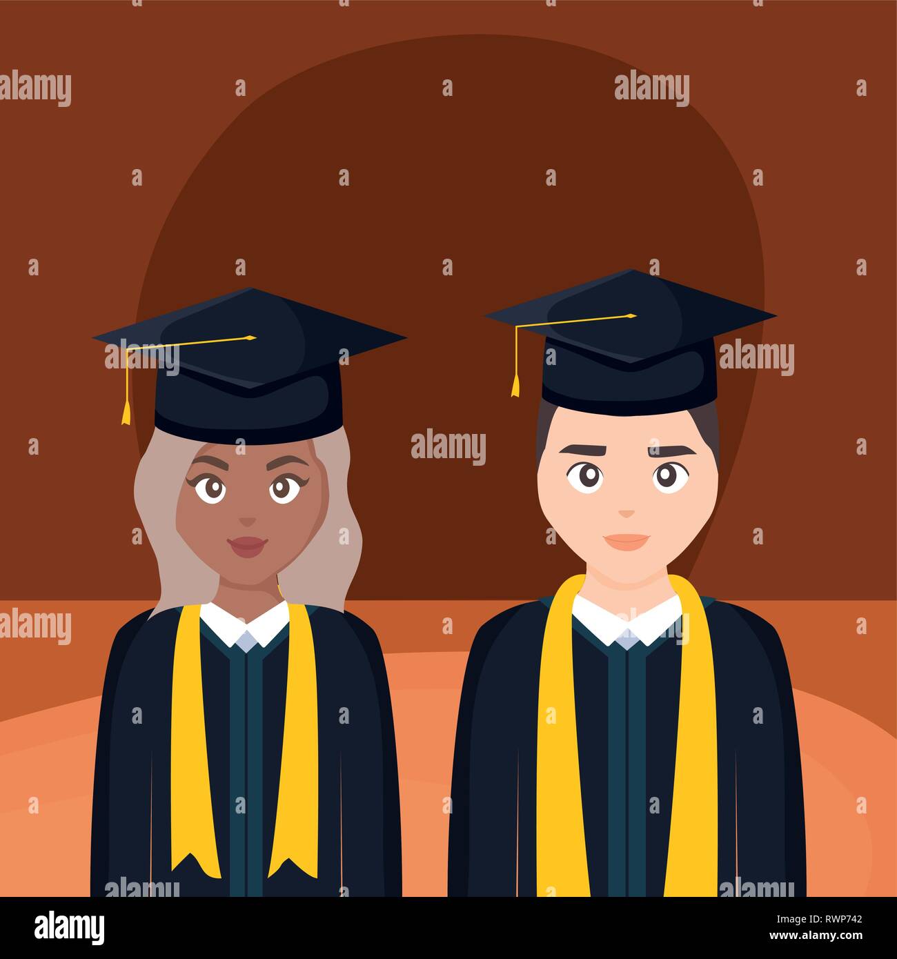 young students graduated diversity couple vector illustration design ...