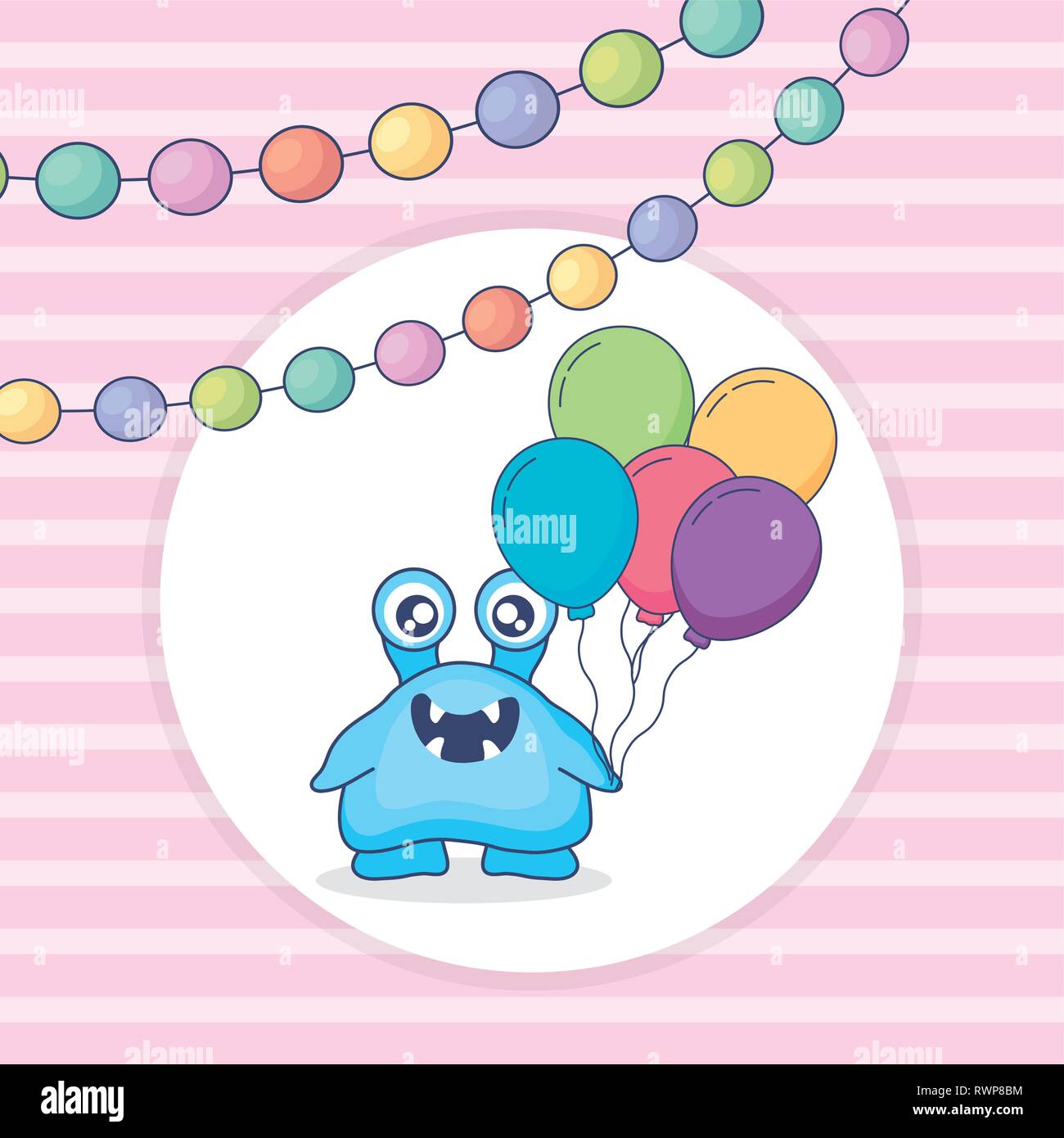crazy monster with balloons helium and garlands vector illustration ...