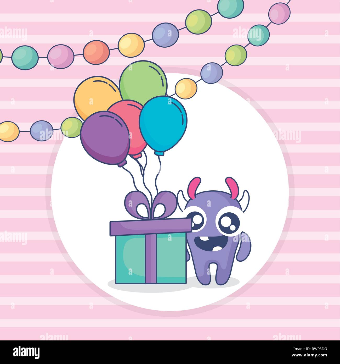 crazy monster with gift and balloons helium character vector ...
