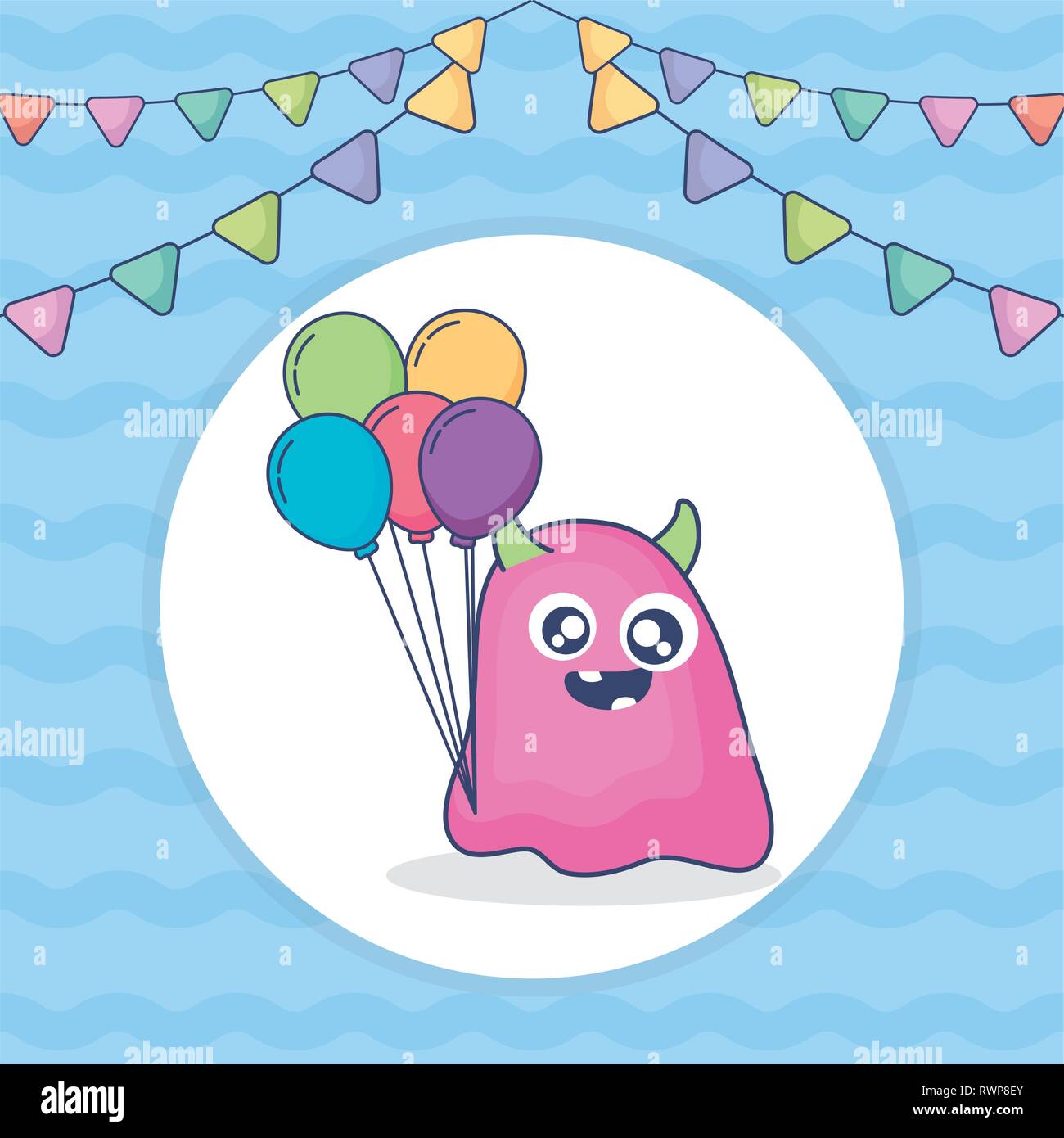 crazy monster with balloons helium and garlands vector illustration ...