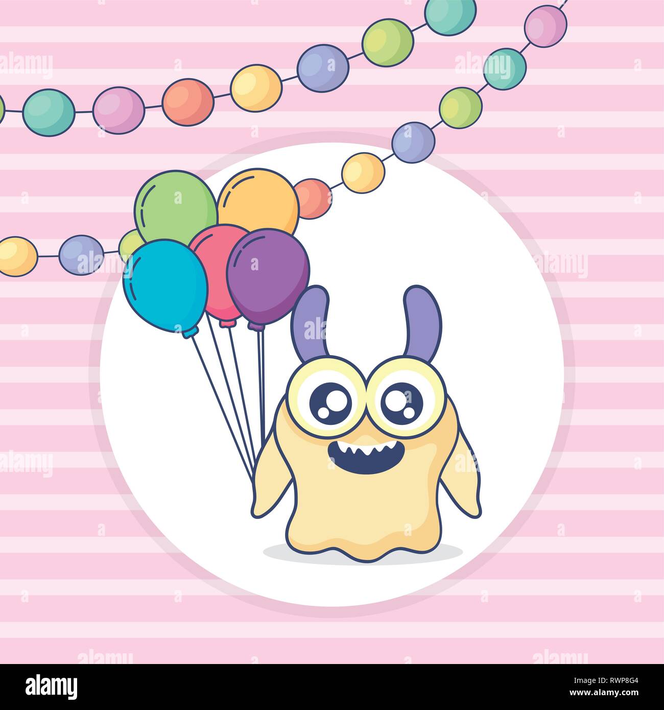 crazy monster with balloons helium and garlands vector illustration ...