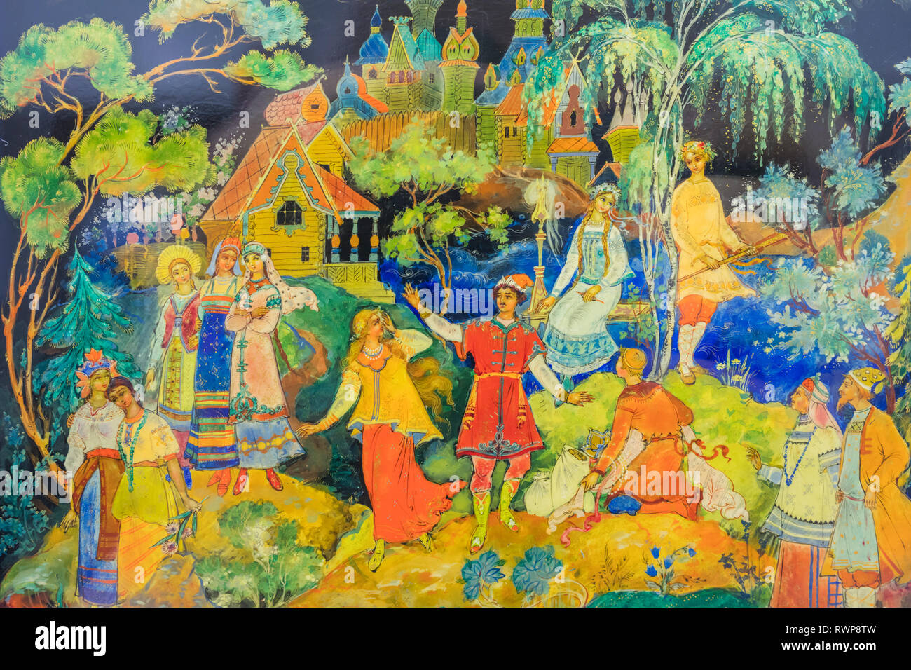 Palekh traditional miniature, Palekh, Ivanovo region, Russia Stock ...