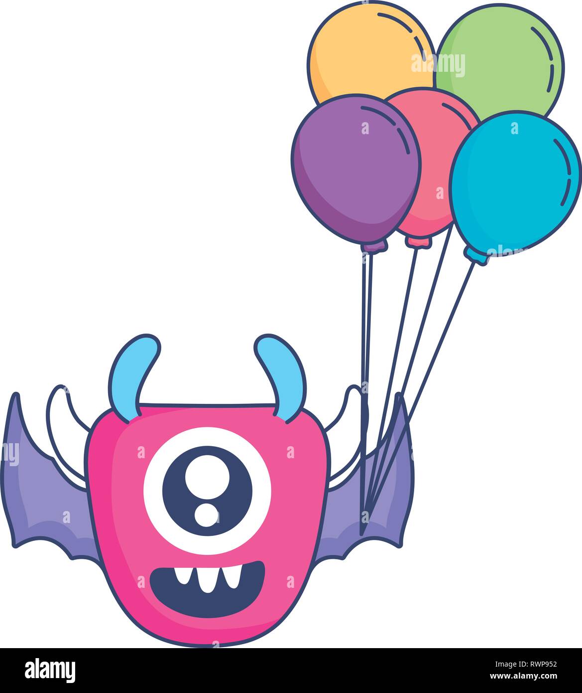 crazy monster with balloons helium character vector illustration design ...