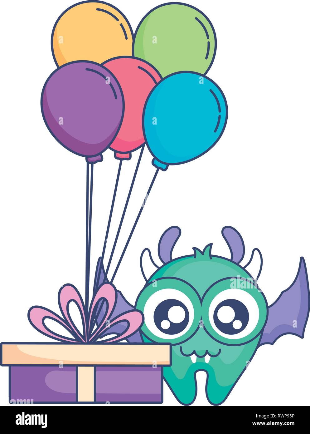 crazy monster with gift and balloons helium character vector ...