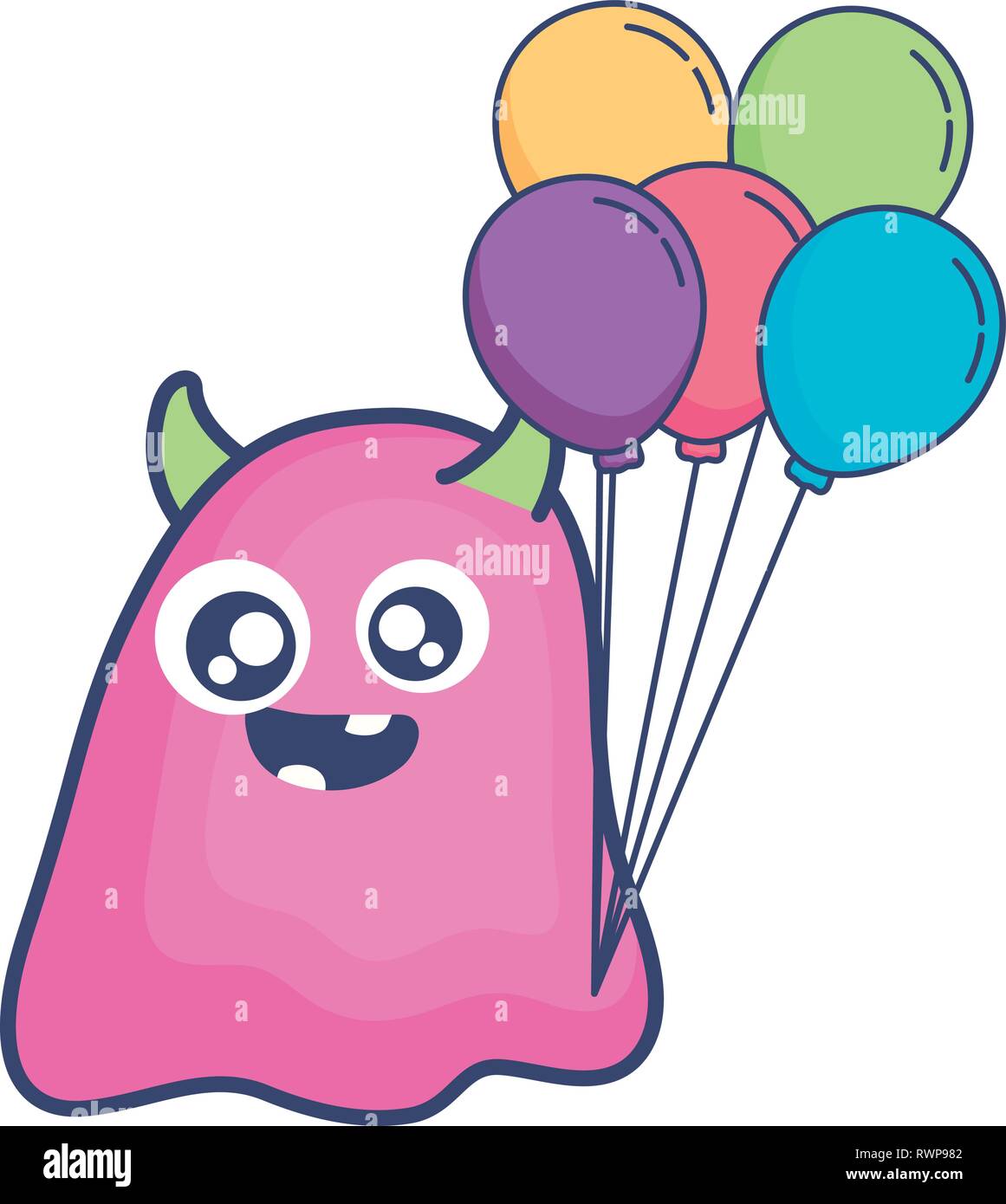 crazy monster with balloons helium character vector illustration design ...