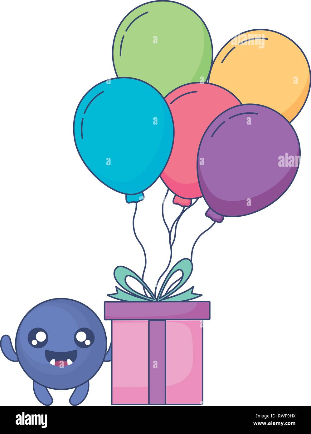 emoticon face with balloons helium and gift vector illustration design ...