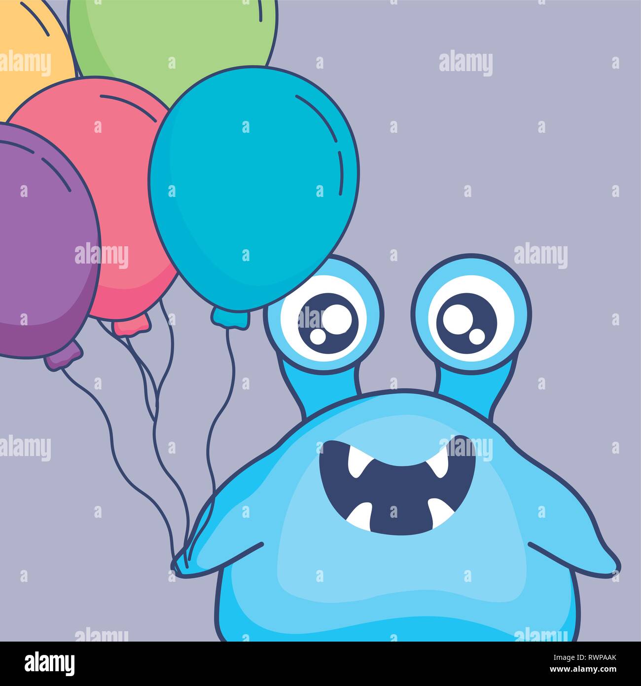 crazy monster with balloons helium character vector illustration design ...