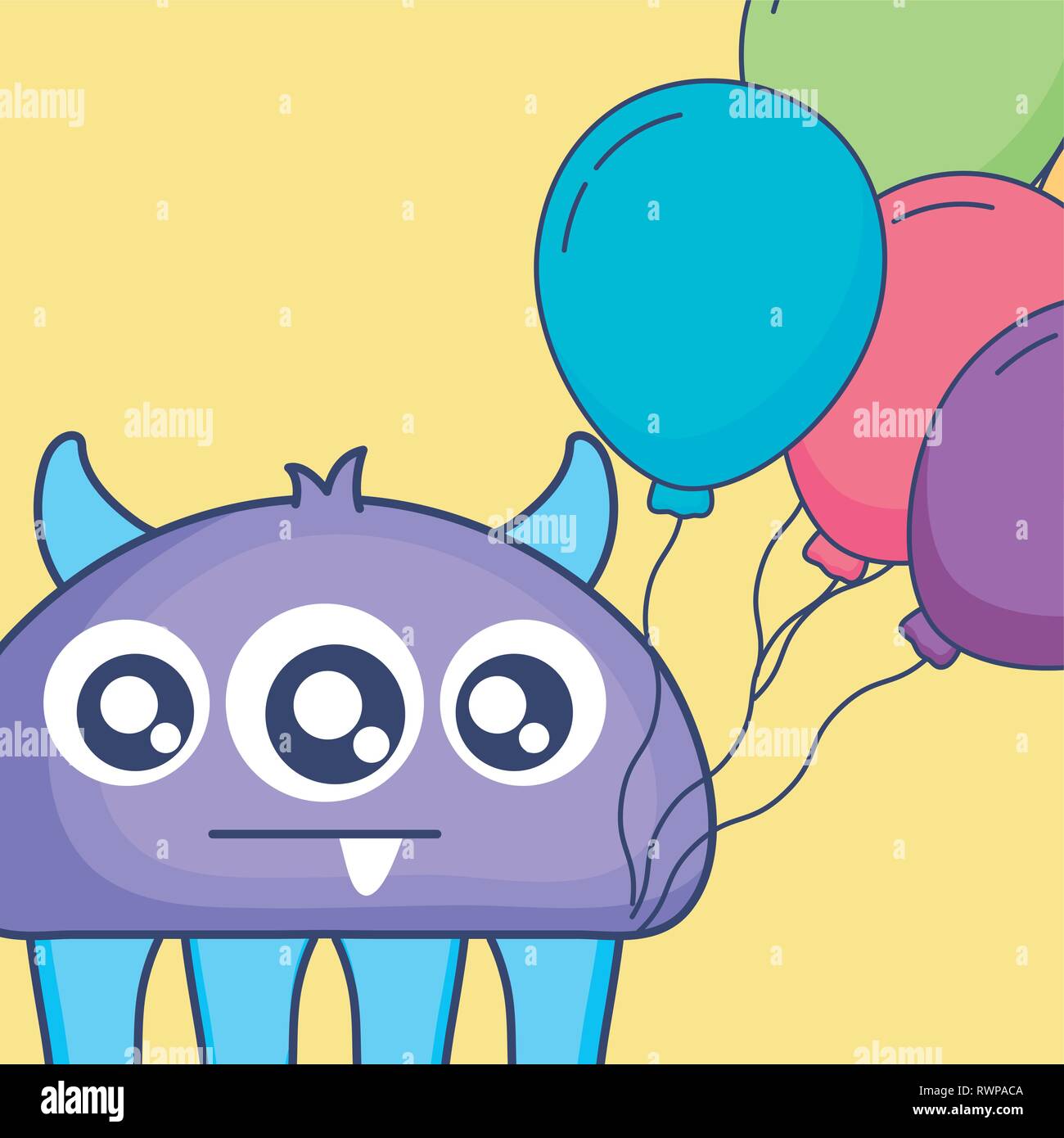 crazy monster with balloons helium character vector illustration design ...