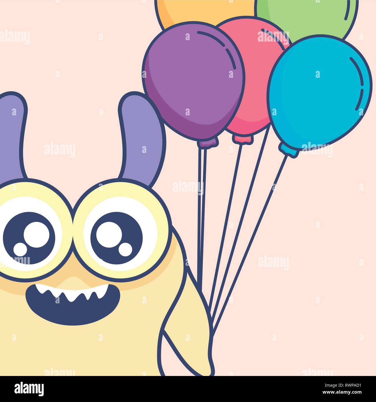 crazy monster with balloons helium character vector illustration design ...
