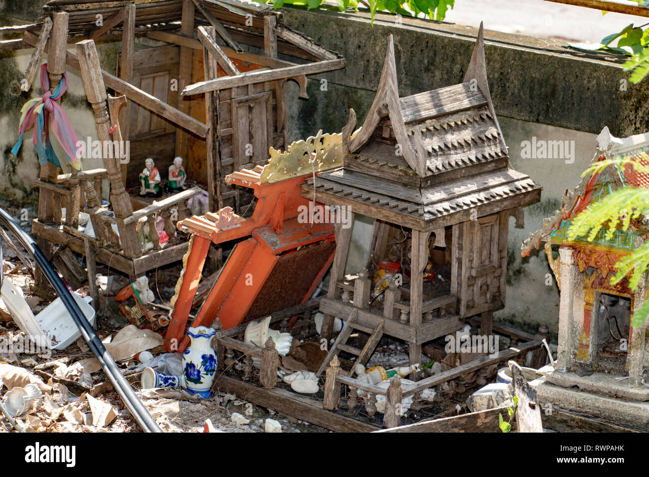 A old damaged religious houses of ghosts. Traditional equipment of ...