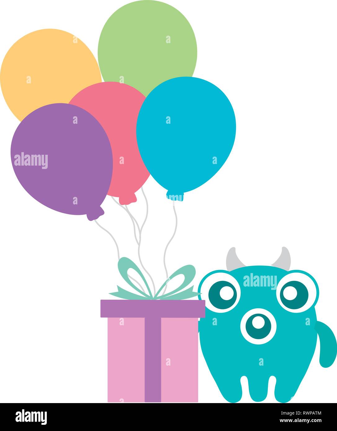 crazy monster with gift and balloons helium character vector ...